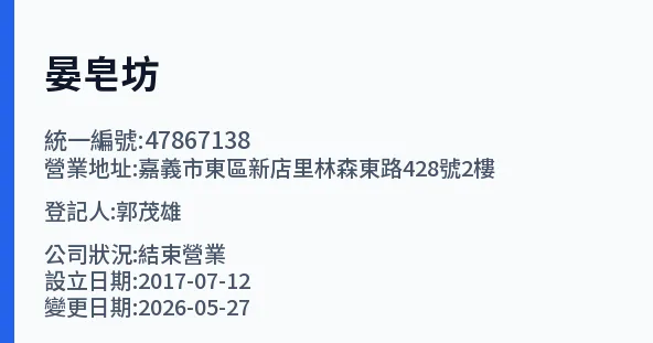 晏皂坊的照片-統編 47867138(嘉義市) 公司登記資料與營業項目詳細圖表