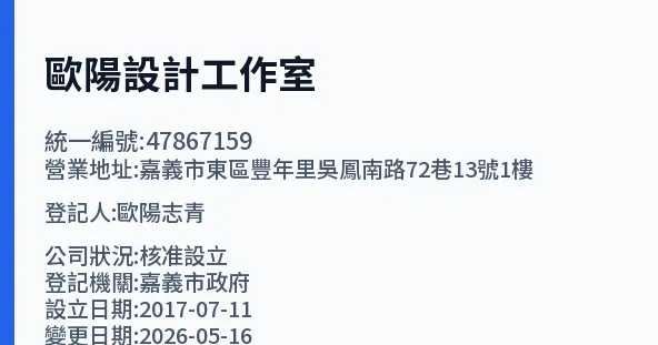 歐陽設計工作室的照片-統編 47867159(嘉義市) 公司登記資料與營業項目詳細圖表