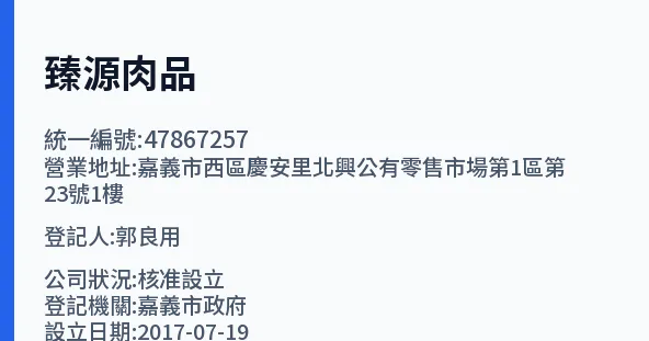臻源肉品的照片-統編 47867257(嘉義市) 公司登記資料與營業項目詳細圖表