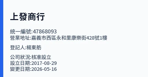 上發商行的照片-統編 47868093(嘉義市) 公司登記資料與營業項目詳細圖表
