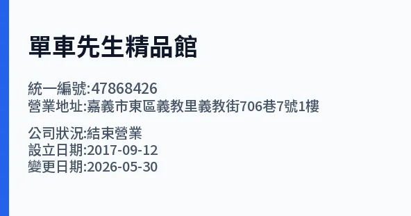 單車先生精品館的照片-統編 47868426(嘉義市) 公司登記資料與營業項目詳細圖表