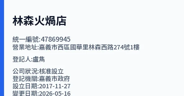林森火煱店的照片-統編 47869945(嘉義市) 公司登記資料與營業項目詳細圖表
