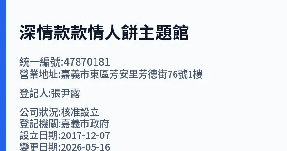 深情款款情人餅主題館的照片-統編 47870181(嘉義市) 公司登記資料與營業項目詳細圖表