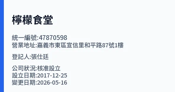 檸檬食堂的照片-統編 47870598(嘉義市) 公司登記資料與營業項目詳細圖表