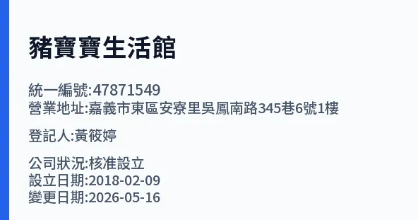 豬寶寶生活館的照片-統編 47871549(嘉義市) 公司登記資料與營業項目詳細圖表