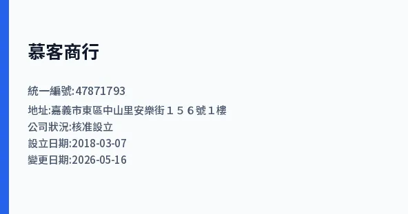 慕客商行的照片-統編 47871793(嘉義市) 公司登記資料與營業項目詳細圖表
