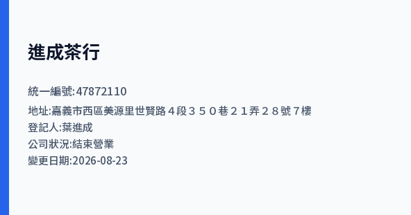進成茶行的照片-統編 47872110(嘉義市) 公司登記資料與營業項目詳細圖表