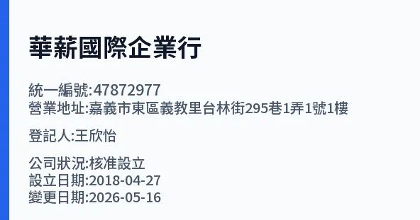 華薪國際企業行的照片-統編 47872977(嘉義市) 公司登記資料與營業項目詳細圖表