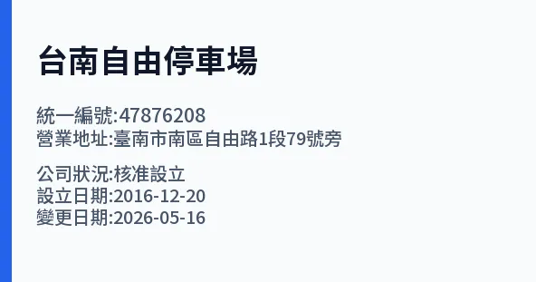 台南自由停車場的照片-統編 47876208(臺南市) 公司登記資料與營業項目詳細圖表