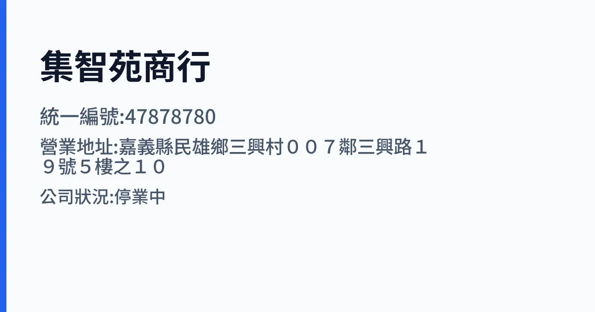 集智苑商行 - 統編 47878780(嘉義縣) 公司登記資料與營業項目詳細圖表