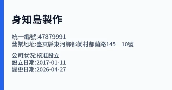 身知島製作的照片-統編 47879991(臺東縣) 公司登記資料與營業項目詳細圖表