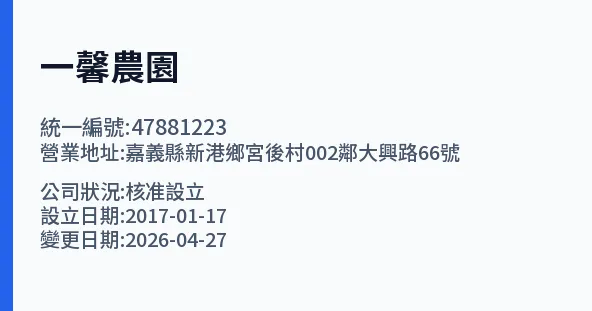 一馨農園的照片-統編 47881223(嘉義縣) 公司登記資料與營業項目詳細圖表