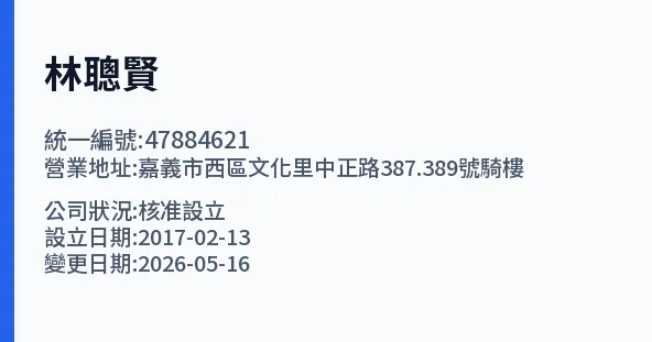 林聰賢的照片-統編 47884621(嘉義市) 公司登記資料與營業項目詳細圖表