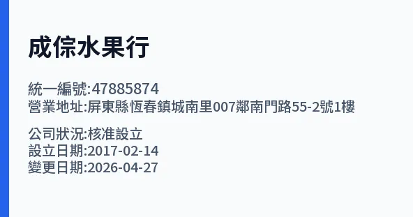 成倧水果行的照片-統編 47885874(屏東縣) 公司登記資料與營業項目詳細圖表