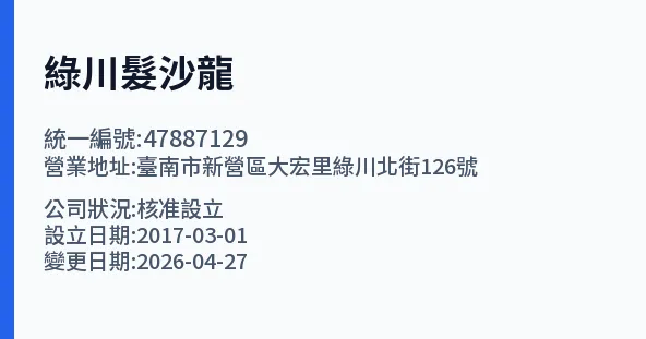 綠川髮沙龍的照片-統編 47887129(臺南市) 公司登記資料與營業項目詳細圖表