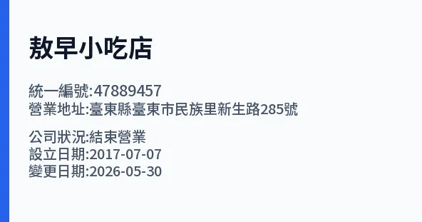 敖早小吃店的照片-統編 47889457(臺東縣) 公司登記資料與營業項目詳細圖表