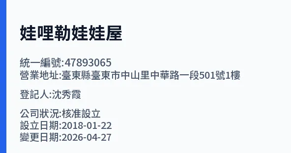 娃哩勒娃娃屋的照片-統編 47893065(臺東縣) 公司登記資料與營業項目詳細圖表