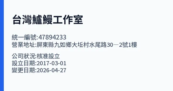 台灣鱸鰻工作室的照片-統編 47894233(屏東縣) 公司登記資料與營業項目詳細圖表
