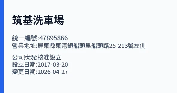 筑基洗車場的照片-統編 47895866(屏東縣) 公司登記資料與營業項目詳細圖表