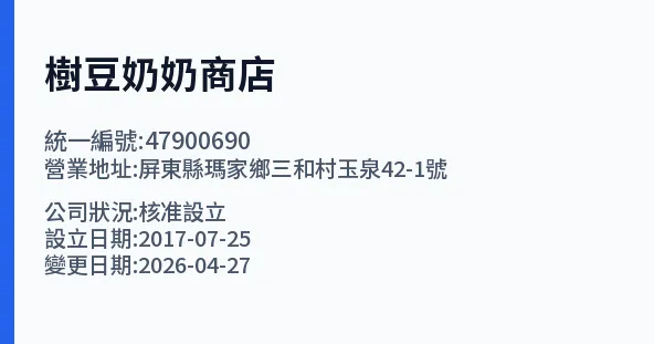 樹豆奶奶商店的照片-統編 47900690(屏東縣) 公司登記資料與營業項目詳細圖表