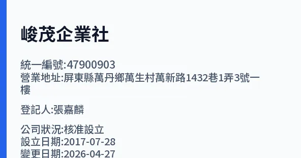 峻茂企業社的照片-統編 47900903(屏東縣) 公司登記資料與營業項目詳細圖表