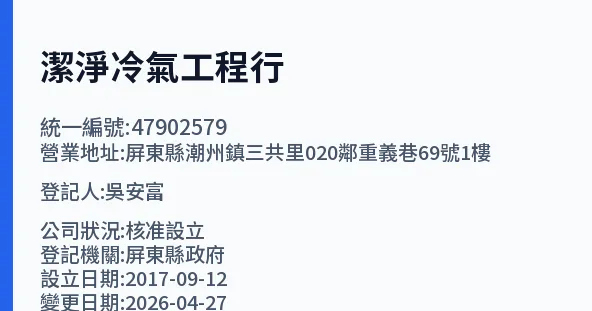 潔淨冷氣工程行的照片-統編 47902579(屏東縣) 公司登記資料與營業項目詳細圖表