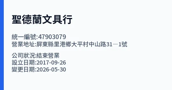 聖德蘭文具行的照片-統編 47903079(屏東縣) 公司登記資料與營業項目詳細圖表