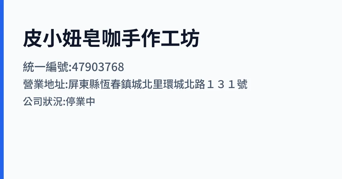 皮小妞皂咖手作工坊 - 統編 47903768(屏東縣) 公司登記資料與營業項目詳細圖表