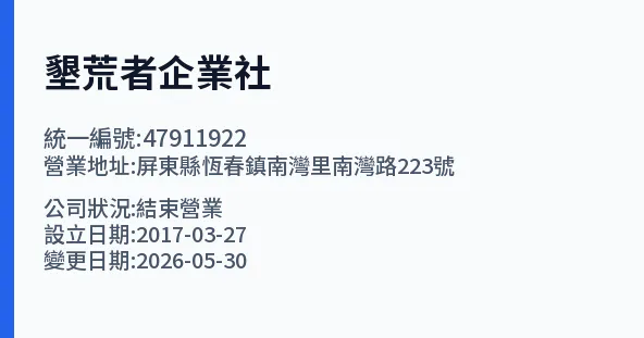 墾荒者企業社的照片-統編 47911922(屏東縣) 公司登記資料與營業項目詳細圖表