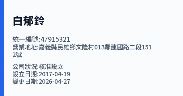 白郁鈴的照片-統編 47915321(嘉義縣) 公司登記資料與營業項目詳細圖表