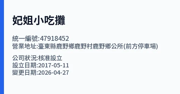 妃姐小吃攤的照片-統編 47918452(臺東縣) 公司登記資料與營業項目詳細圖表