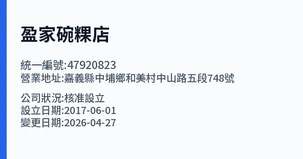 盈家碗粿店的照片-統編 47920823(嘉義縣) 公司登記資料與營業項目詳細圖表
