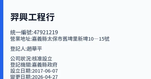 羿興工程行的照片-統編 47921219(嘉義縣) 公司登記資料與營業項目詳細圖表