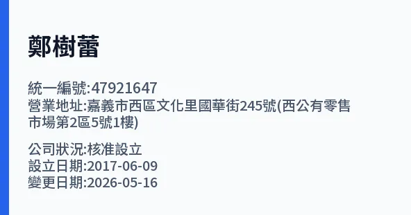 鄭樹蕾的照片-統編 47921647(嘉義市) 公司登記資料與營業項目詳細圖表