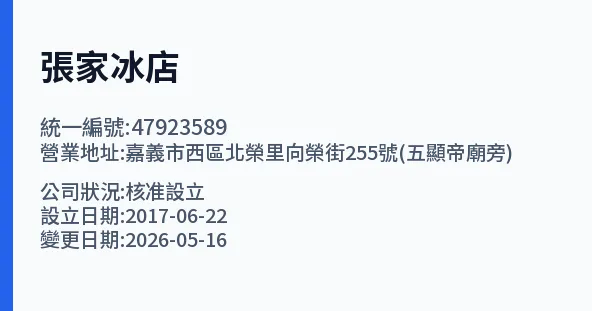張家冰店的照片-統編 47923589(嘉義市) 公司登記資料與營業項目詳細圖表