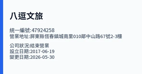 八逗文旅的照片-統編 47924258(屏東縣) 公司登記資料與營業項目詳細圖表