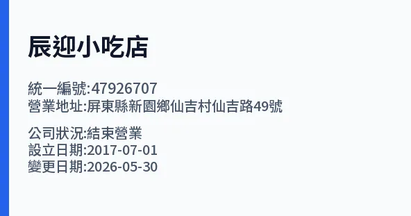 辰迎小吃店的照片-統編 47926707(屏東縣) 公司登記資料與營業項目詳細圖表