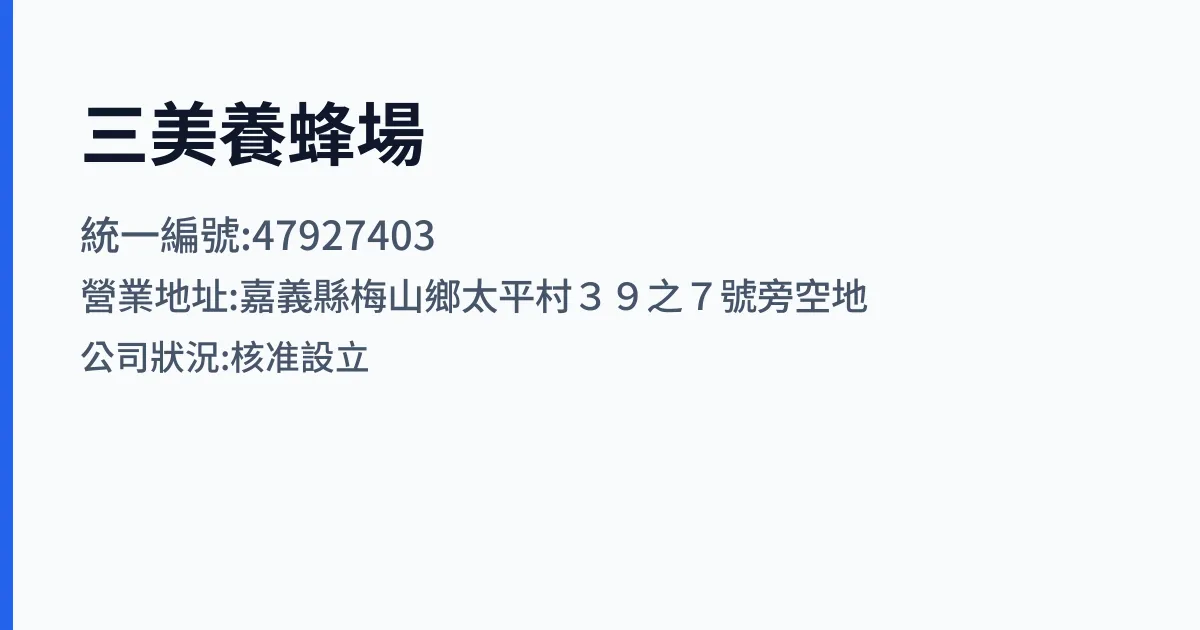三美養蜂場 - 統編 47927403(嘉義縣) 公司登記資料與營業項目詳細圖表