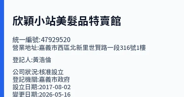 欣穎小站美髮品特賣館的照片-統編 47929520(嘉義市) 公司登記資料與營業項目詳細圖表