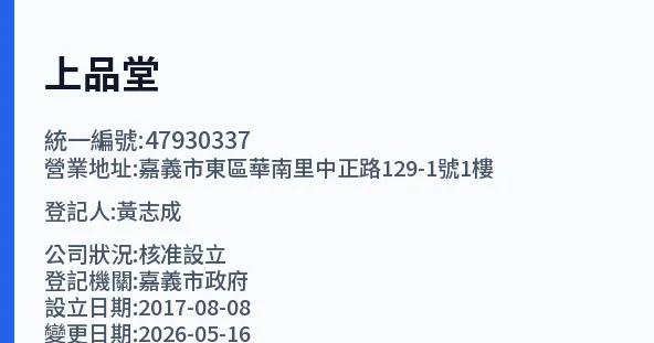 上品堂的照片-統編 47930337(嘉義市) 公司登記資料與營業項目詳細圖表