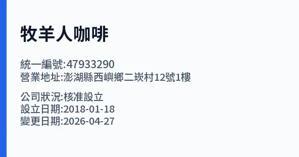 牧羊人咖啡的照片-統編 47933290(澎湖縣) 公司登記資料與營業項目詳細圖表