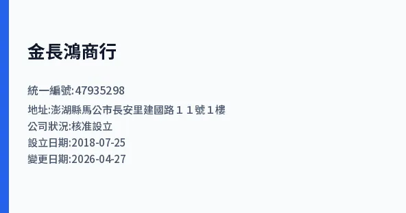 金長鴻商行的照片-統編 47935298(澎湖縣) 公司登記資料與營業項目詳細圖表