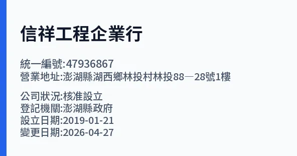 信祥工程企業行的照片-統編 47936867(澎湖縣) 公司登記資料與營業項目詳細圖表