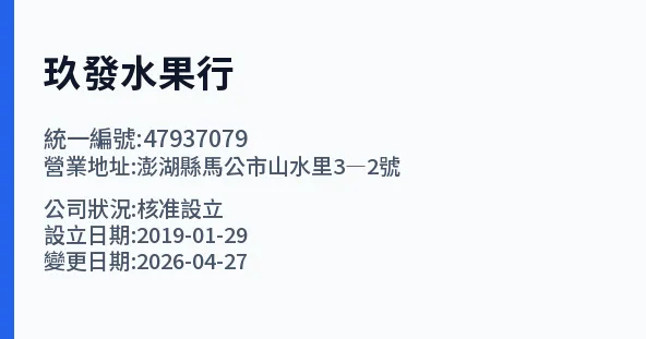 玖發水果行的照片-統編 47937079(澎湖縣) 公司登記資料與營業項目詳細圖表