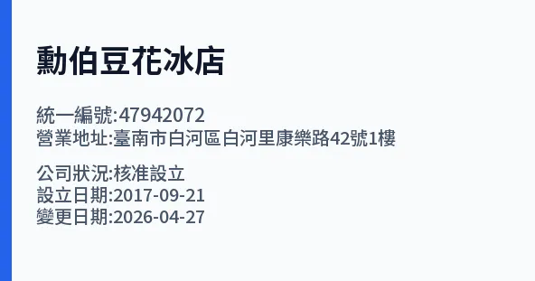 勳伯豆花冰店的照片-統編 47942072(臺南市) 公司登記資料與營業項目詳細圖表