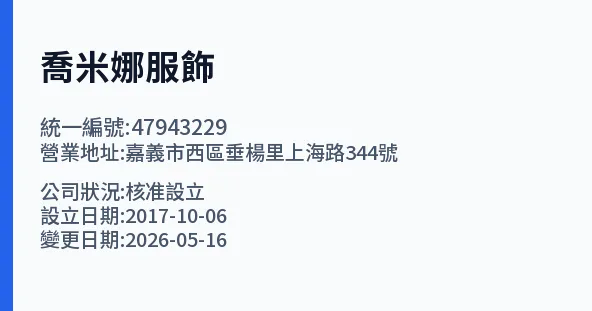 喬米娜服飾的照片-統編 47943229(嘉義市) 公司登記資料與營業項目詳細圖表