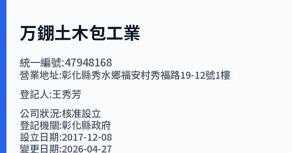 万錋土木包工業的照片-統編 47948168(彰化縣) 公司登記資料與營業項目詳細圖表