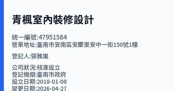 青楓室內裝修設計的照片-統編 47951584(臺南市) 公司登記資料與營業項目詳細圖表