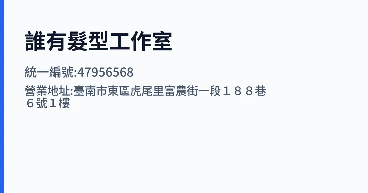 誰有髮型工作室 - 統編 47956568(臺南市) 公司登記資料與營業項目詳細圖表