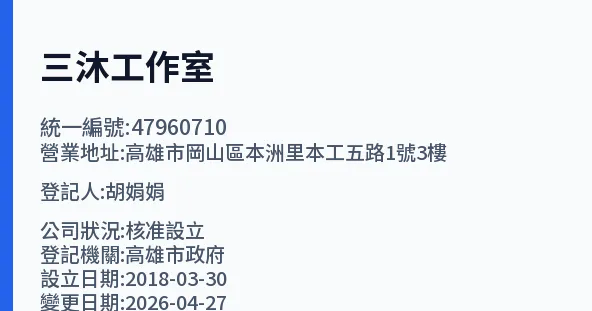 三沐工作室的照片-統編 47960710(高雄市) 公司登記資料與營業項目詳細圖表